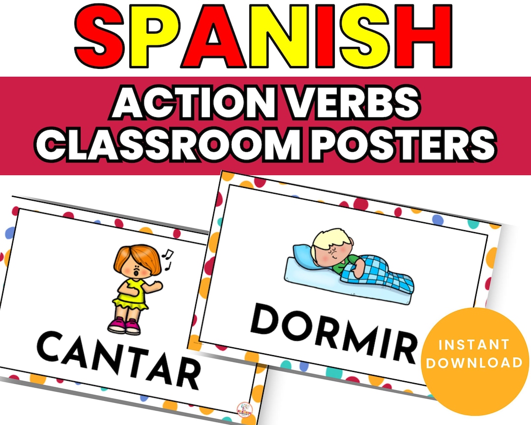 Spanish Action Verbs Word Wall Posters - Elementary Spanish Classroom ...