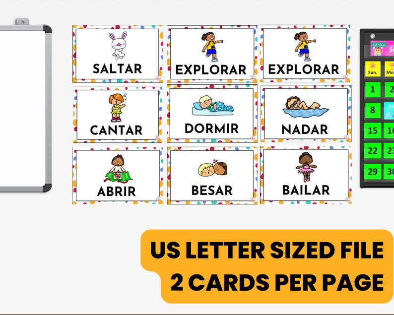 Spanish Action Verbs Word Wall Posters - Elementary Spanish Classroom ...
