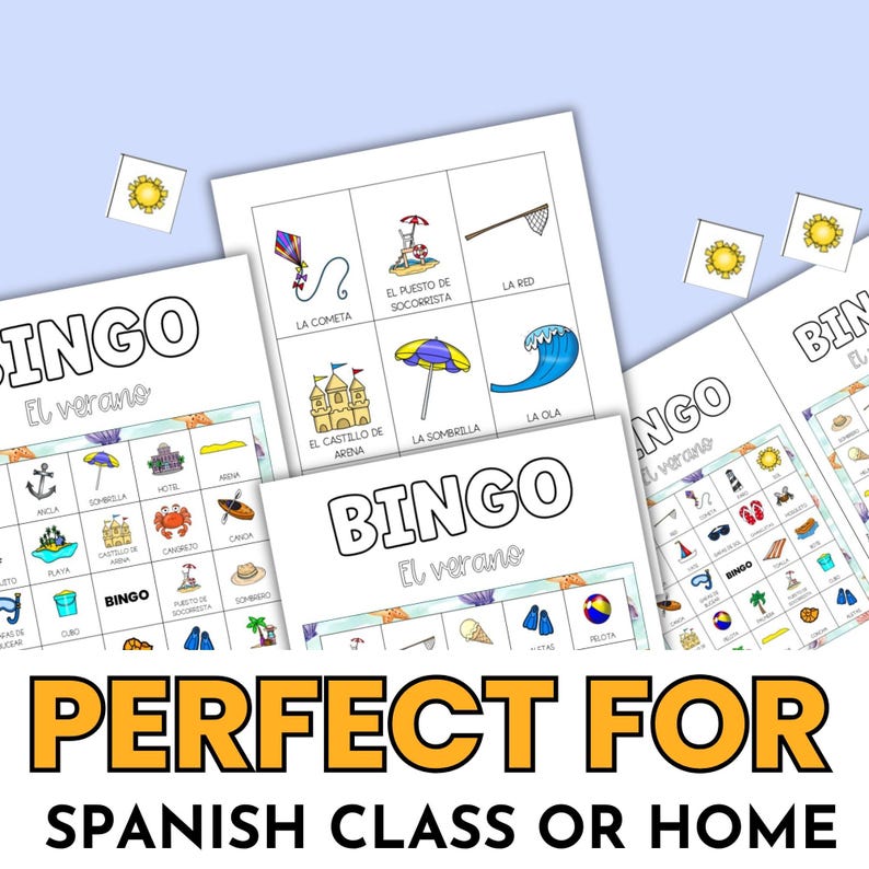 Spanish Summer Bingo Game Printable for Kids Vocabulary Activity ...