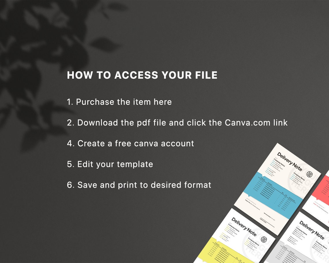 Delivery Note Template. Modern and Easy to Edit Digital Canva Delivery ...