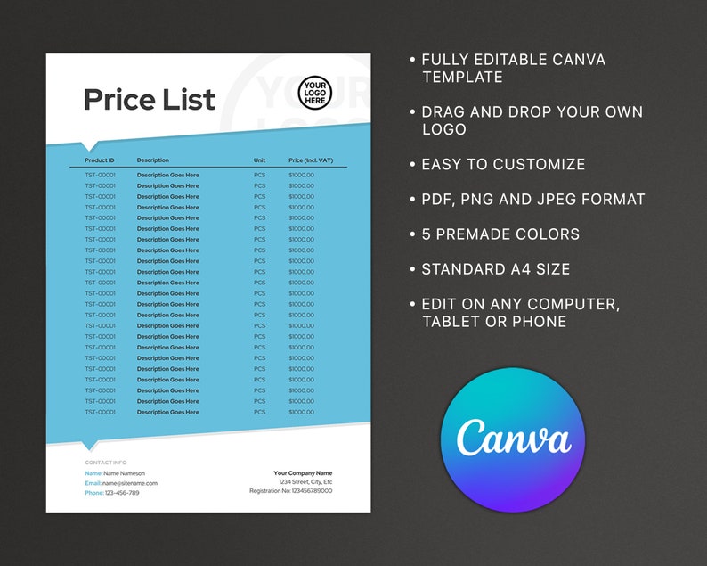 Price List Template. Modern and Easy to Edit Digital Canva Price List ...