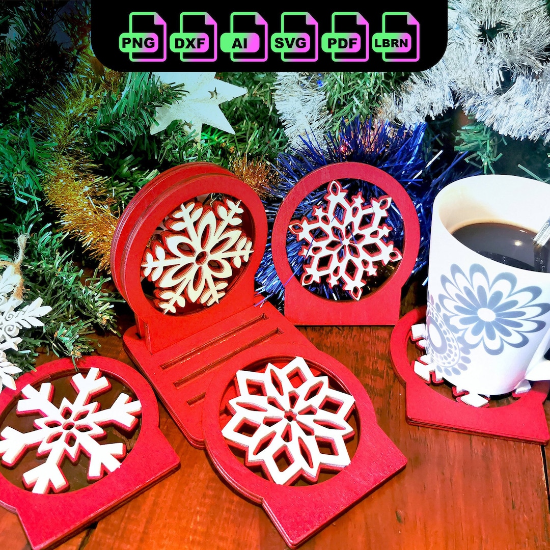 Snowflake Coaster SVG Set: Christmas Laser Cut Files - Etsy