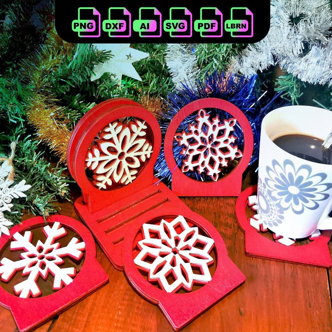 Snowflake Coaster SVG Set, Christmas Coaster SVG, Christmas Decoration ...