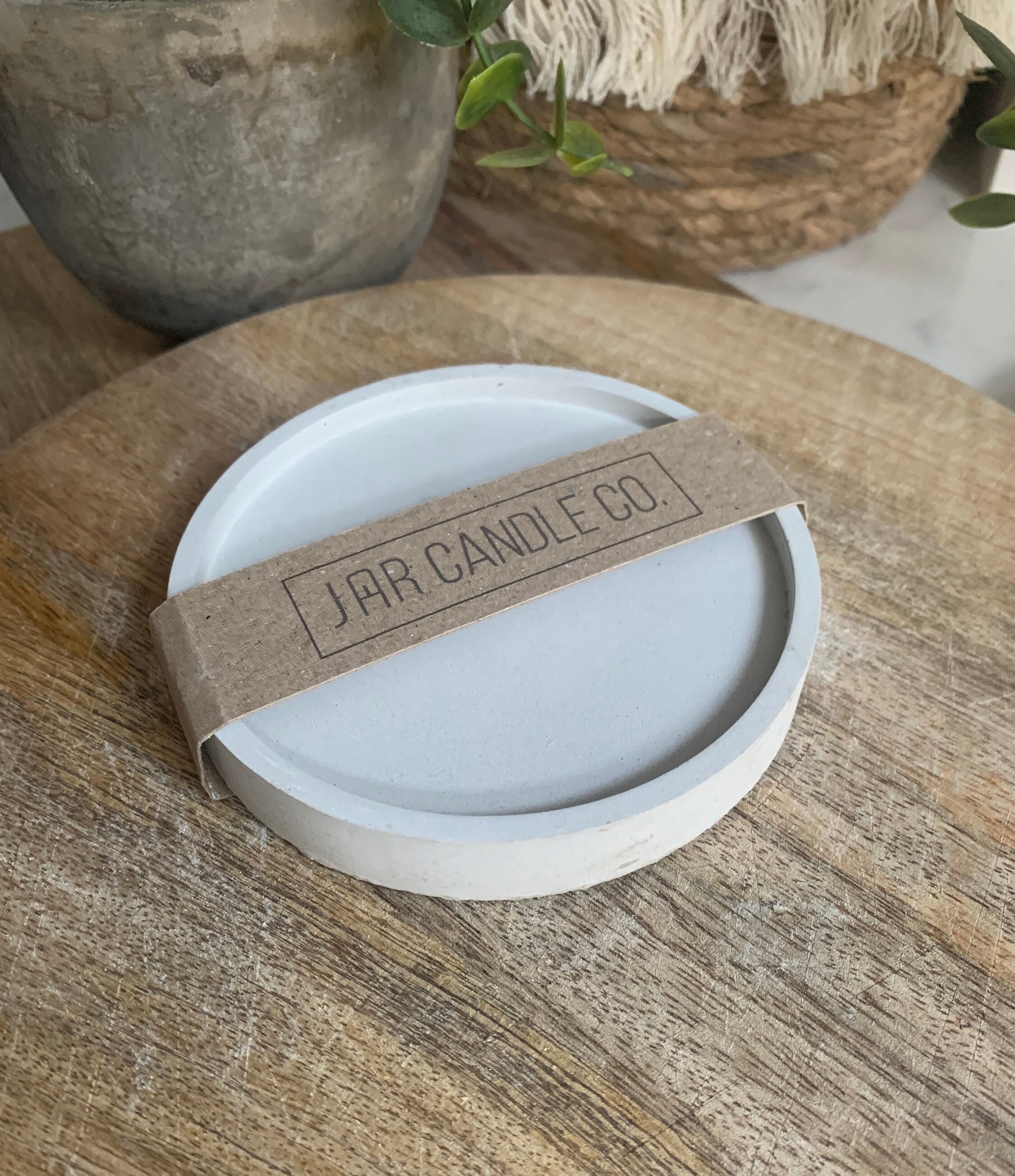 10cm White Smooth Concrete, Round Candle Tray, Plate, Heat Safe Base ...