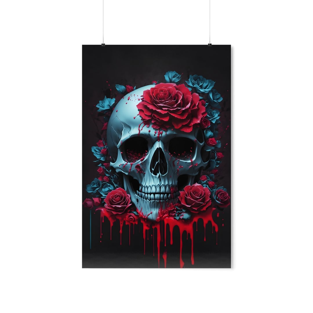 Skull and Roses Poster, Gothic Wall Art, Horror, Skulls Poster ...