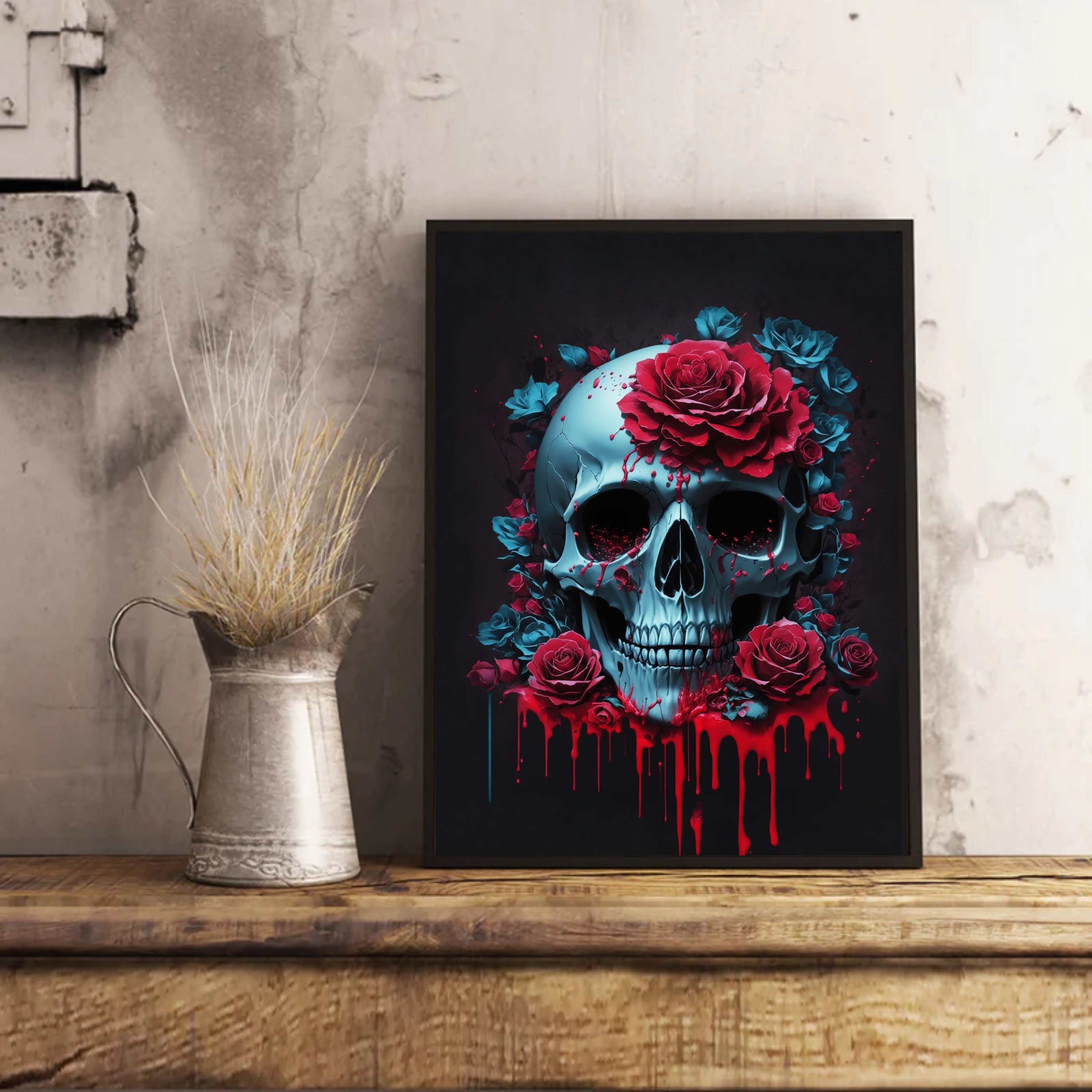 Skull and Roses Poster, Gothic Wall Art, Horror, Skulls Poster ...