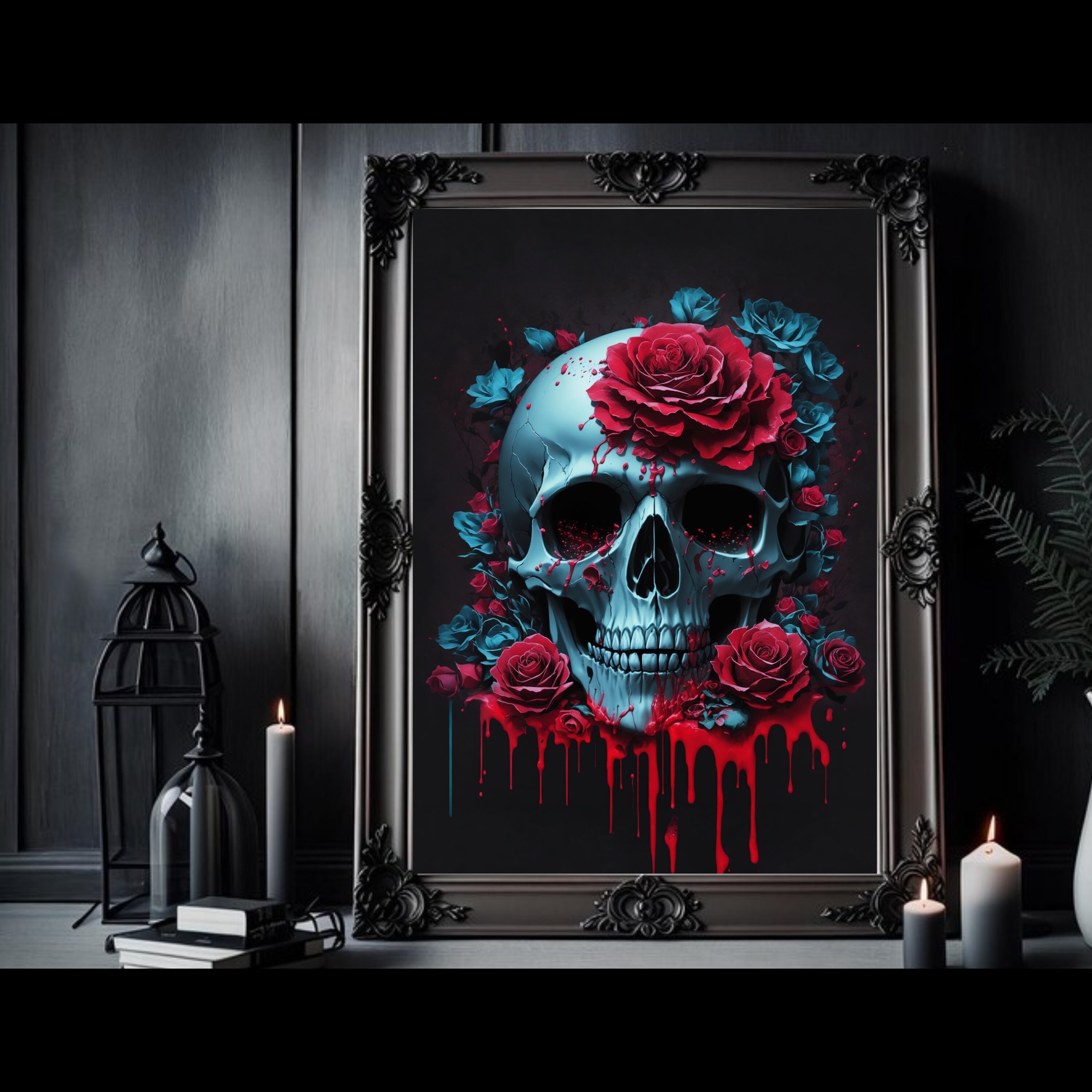 Skull and Roses Poster, Gothic Wall Art, Horror, Skulls Poster ...