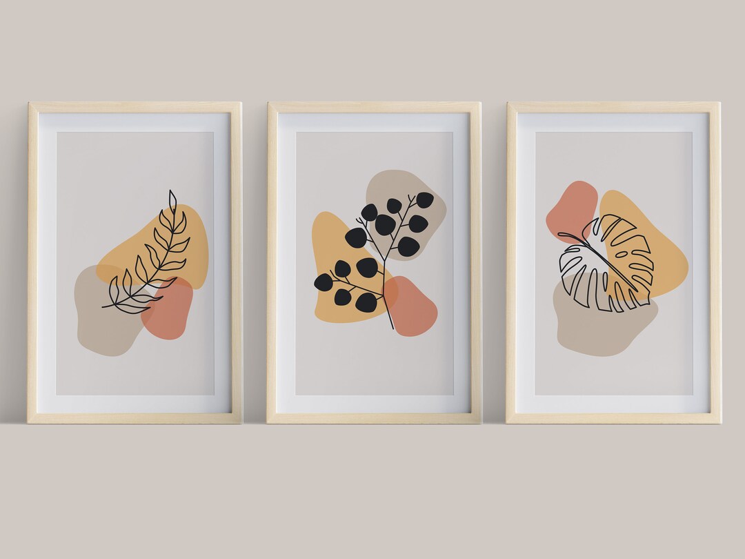 Botanical Line Drawing Print Set of 3 - Instant Download, One Line Leaf ...