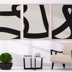 Black Lines Wall Art Print Set of 3 - Instant Download, Mid Century ...