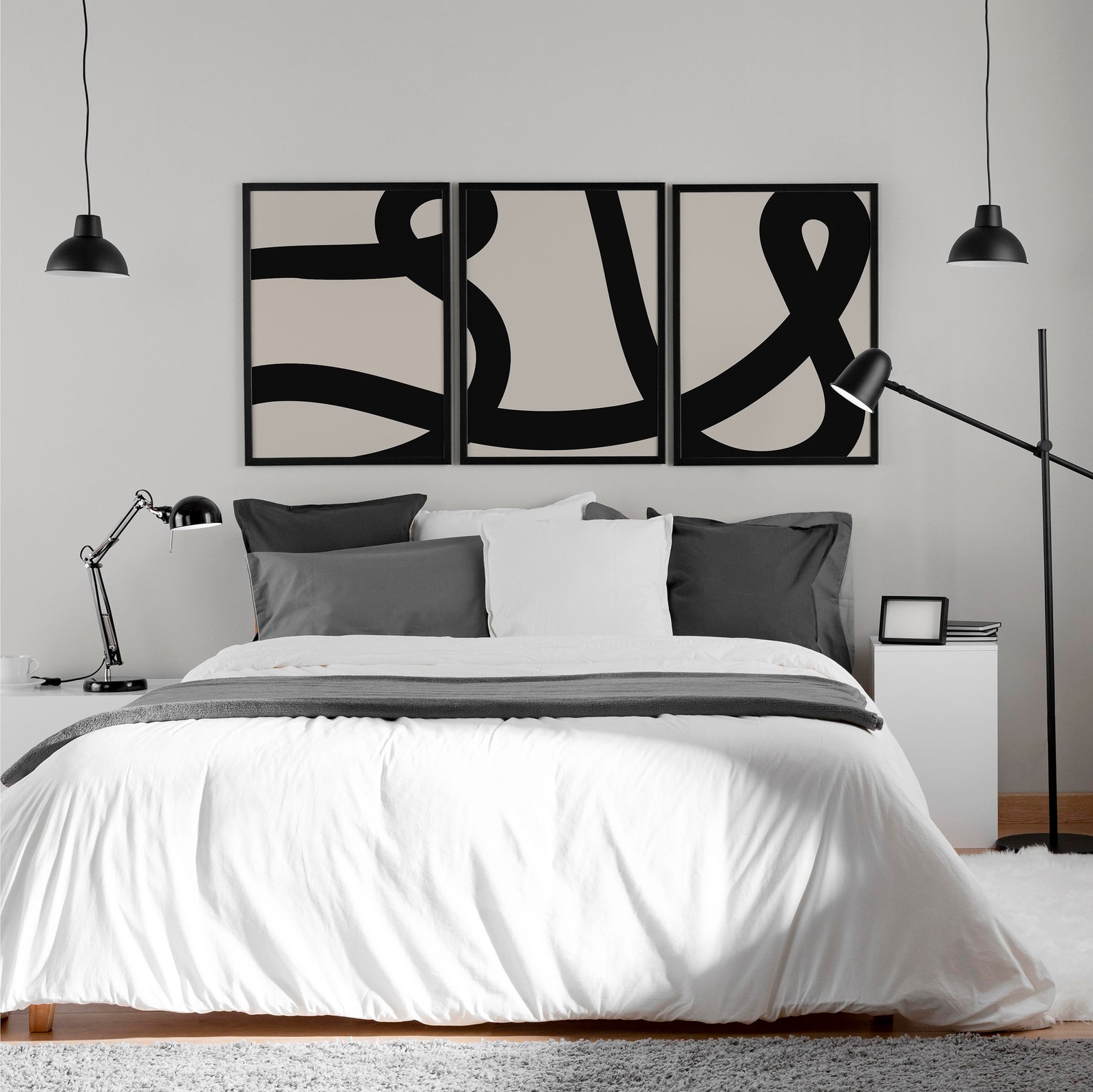 Black Lines Wall Art Print Set of 3 Instant Download, Mid Century ...