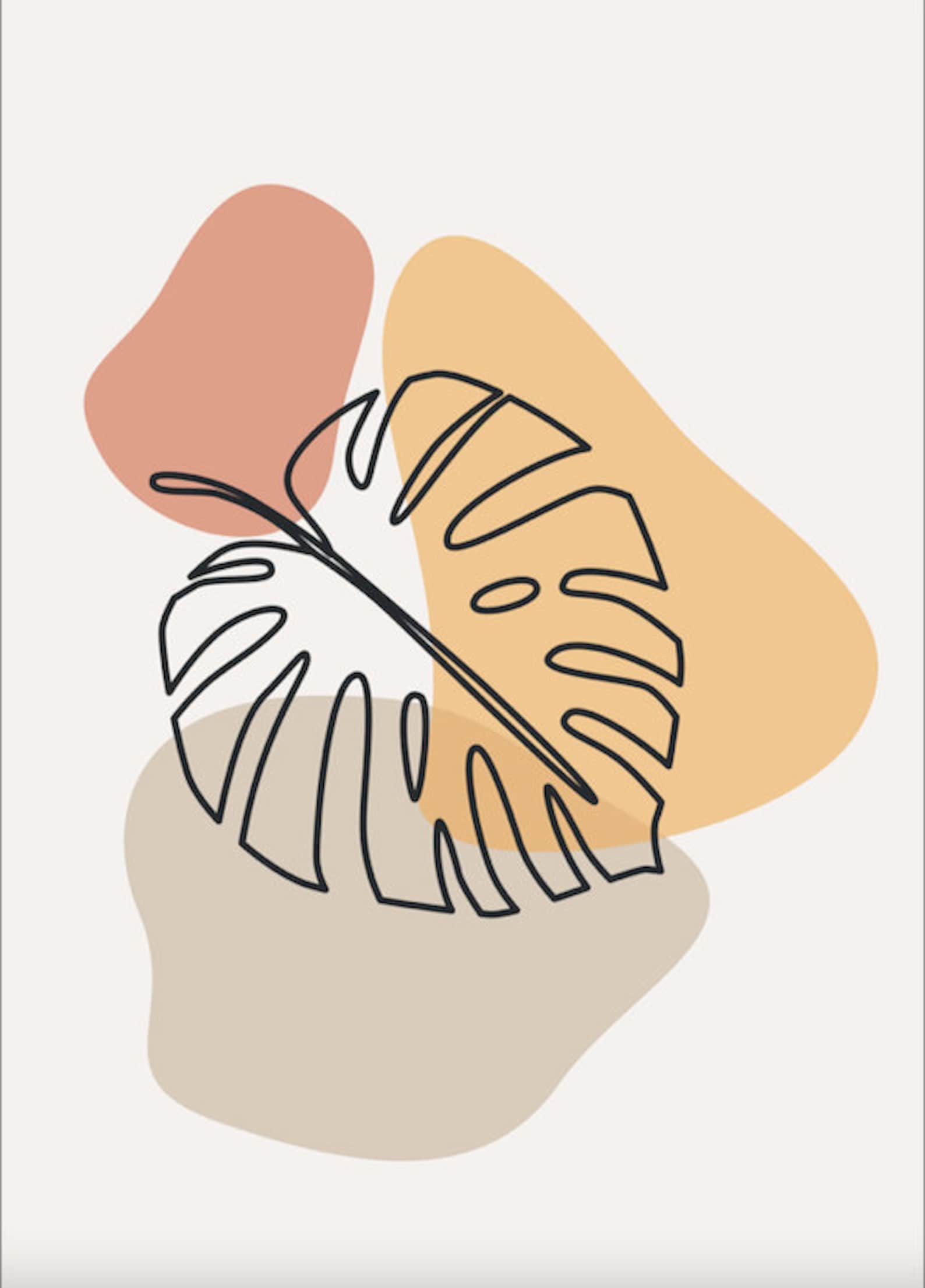 Botanical Line Drawing Print Set of 3 - Instant Download, One Line Leaf ...