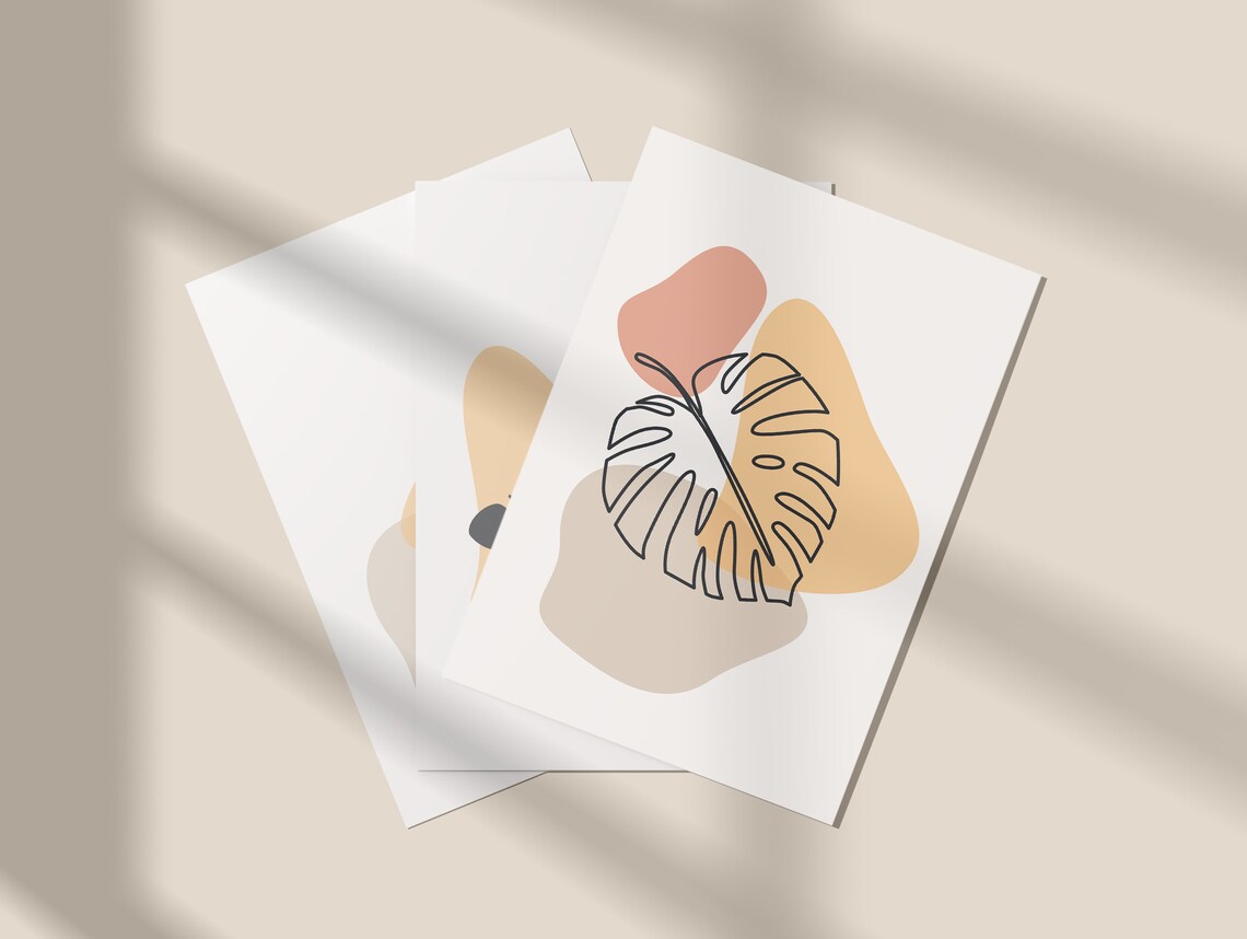 Botanical Line Drawing Print Set of 3 Instant Download, One Line Leaf ...