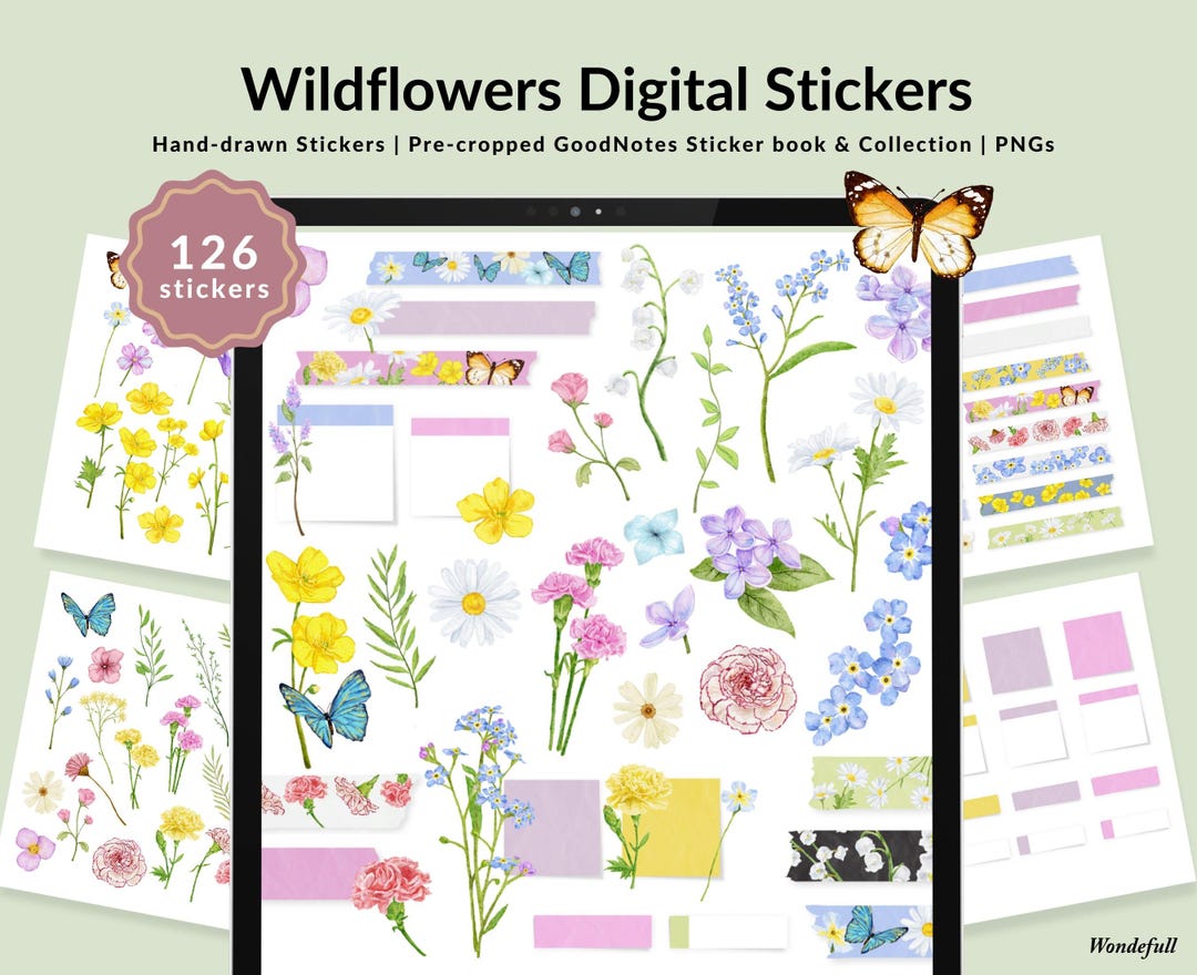 Watercolor Wildflowers Goodnotes Digital Stickers, Meadow Botanical ...