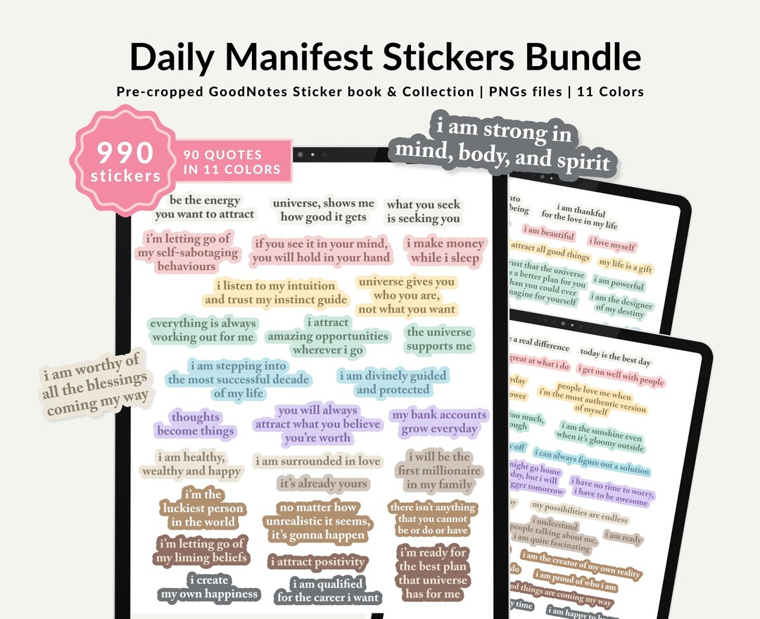 Affirmation Quote Stickers, Manifestation Vision Board (goodnotes, PNG ...