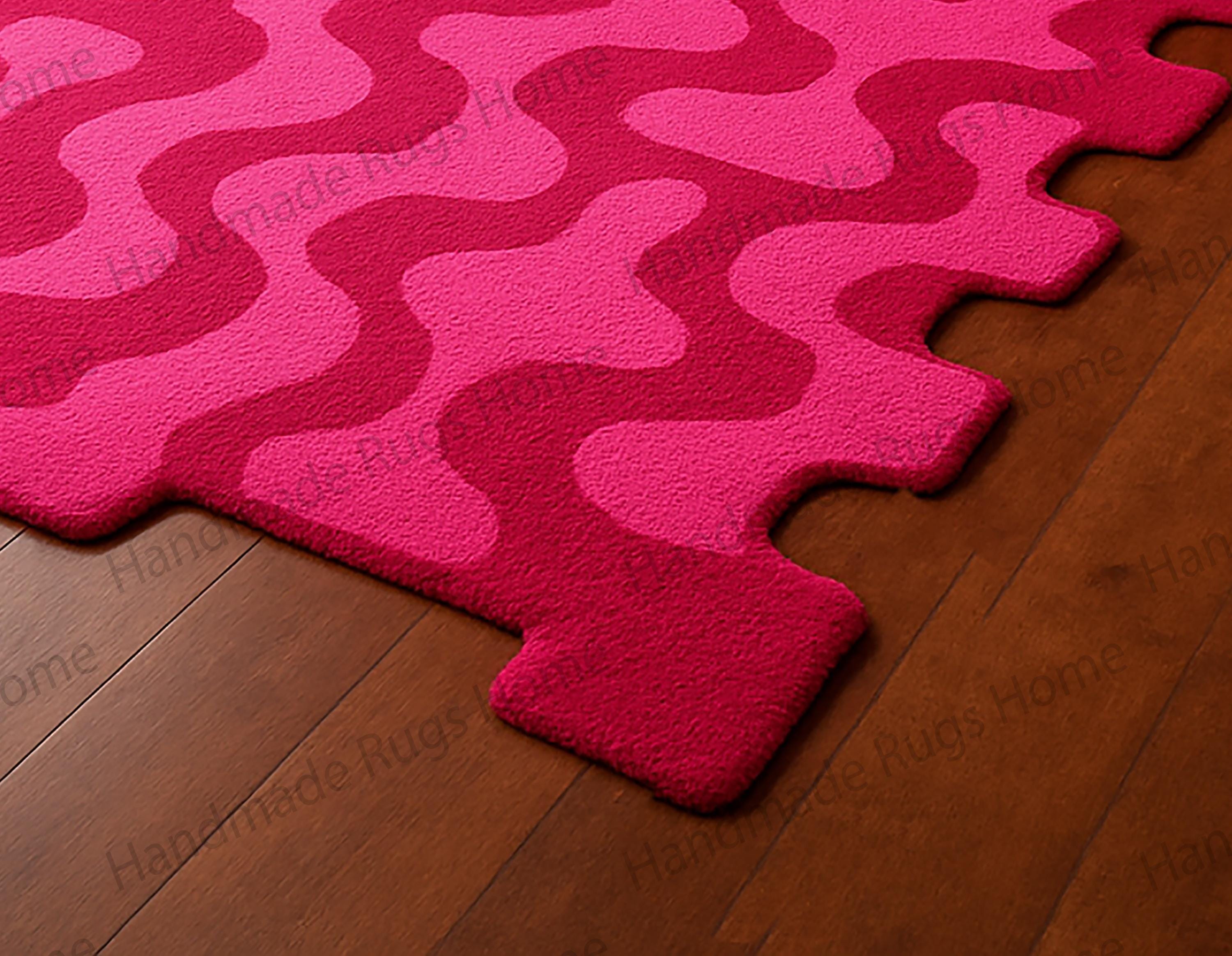 Hand-tufted Wool Rug: Groovy Pink Abstract Waves Carpet - Etsy