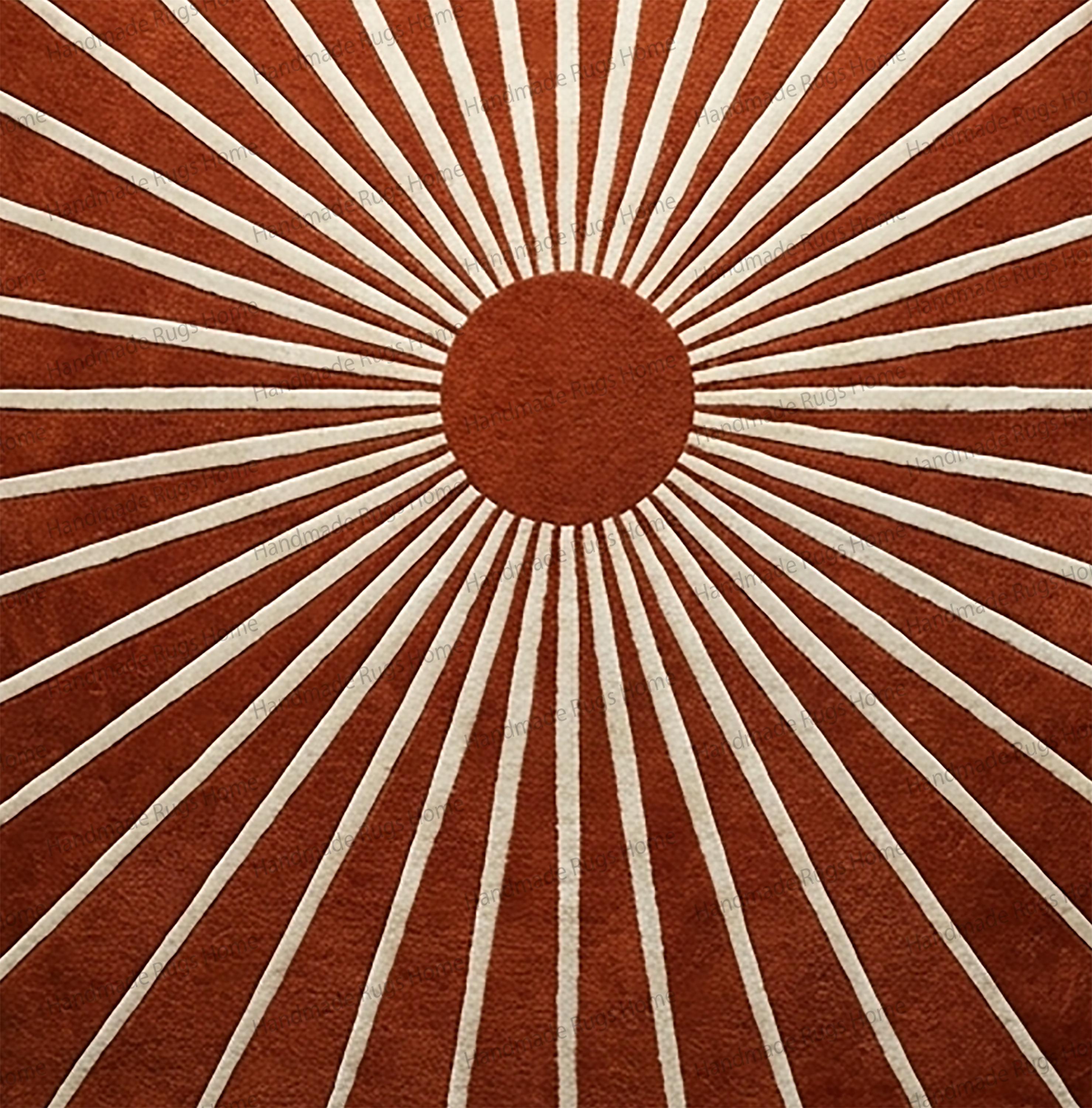 Hand-tufted Wool Round Rug, Sunburst Design, Burnt Terracotta - Etsy