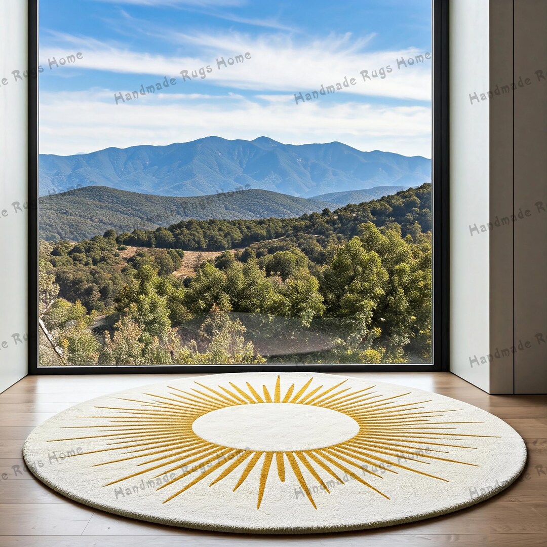 Hand-tufted Wool Sun Rug: Round Yellow Carpet - Etsy