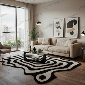 Modern Hand-tufted Wool Rug - Black & White Abstract Statement Piece ...
