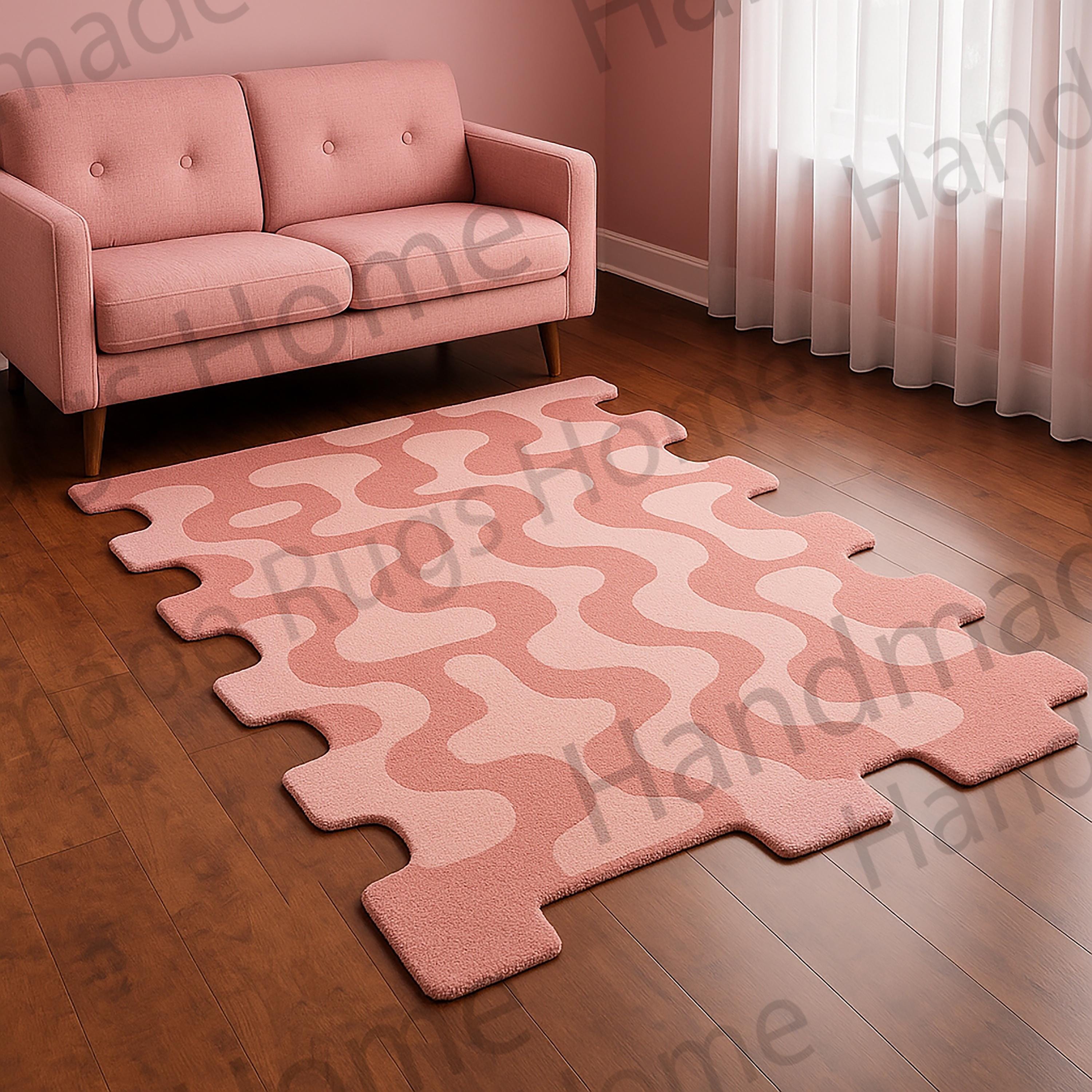 Hand-tufted Wool Rug: Groovy Pink Abstract Waves Carpet - Etsy
