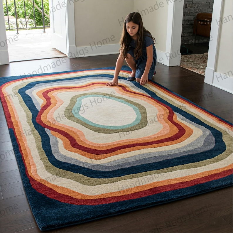 Hand Tufted Geode Inspired Rug | Multicolor Abstract Area Carpet for ...
