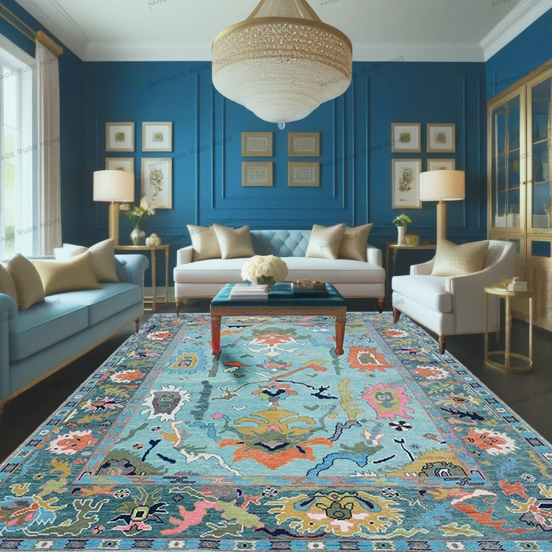 Beautiful 8x10 Teal Hand Knotted Area Rug Orange Pink Accent Turkish ...