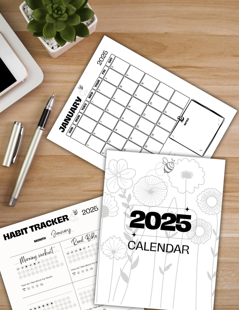 2025 Calendar & Habit Tracker PRINTABLE - Etsy