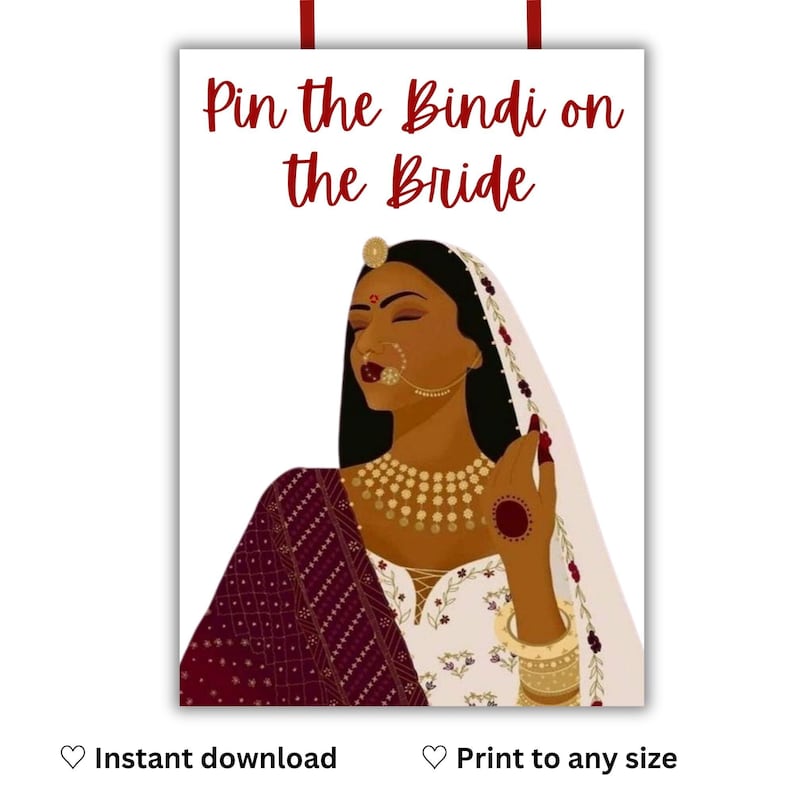 Regal Bride Bridal Shower Game Pin the Bindi on the Bride Digital ...