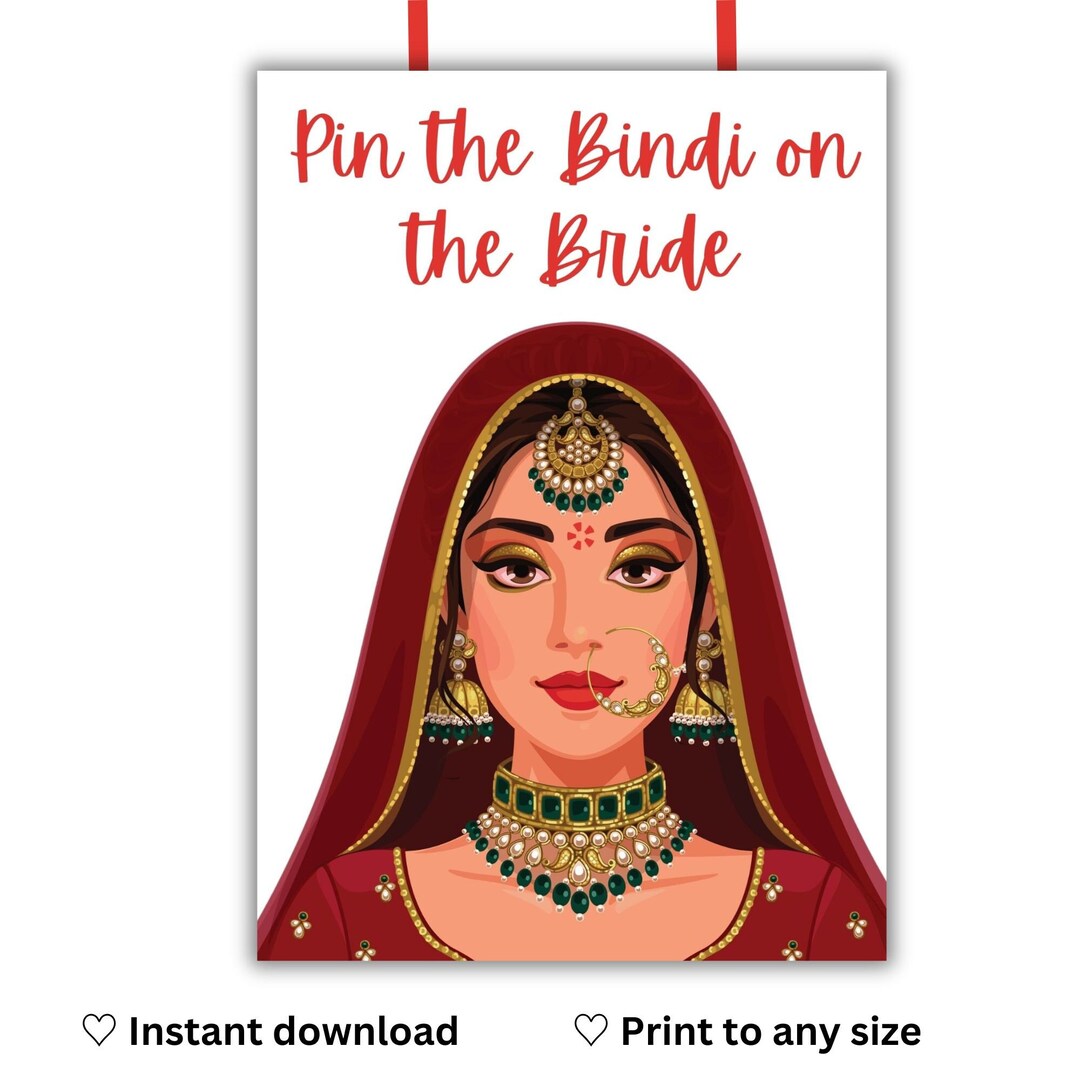 Punjabi Bridal Shower Pin the Bindi on the Bride Poster, Indian Wedding Game, Bachelorette Party ...