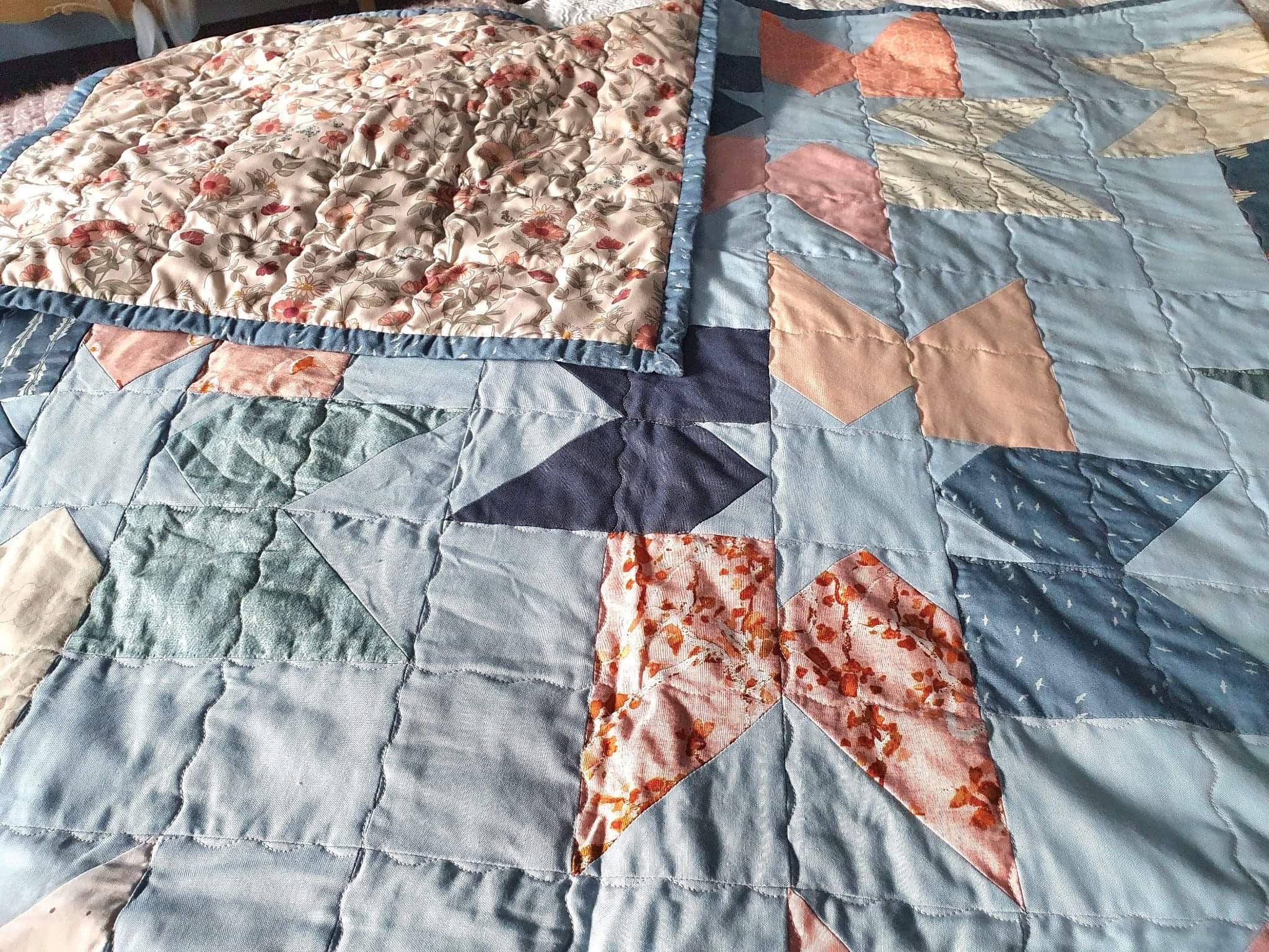 Handmade Modern Stars Patchwork Quilt in Baby Pink and Blue - Etsy ...