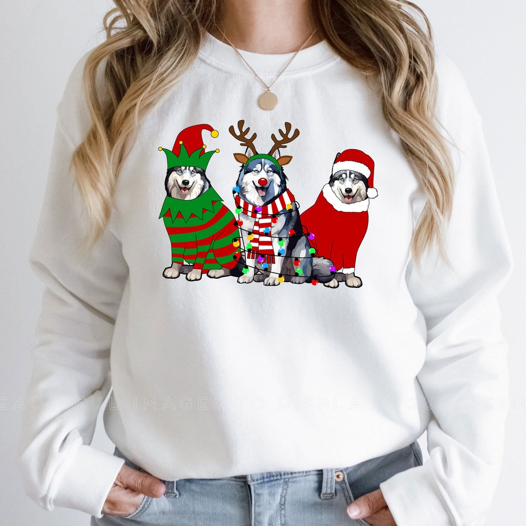 Siberian Husky Dog Christmas Sweatshirt, Siberian Husky Santa Claus ...