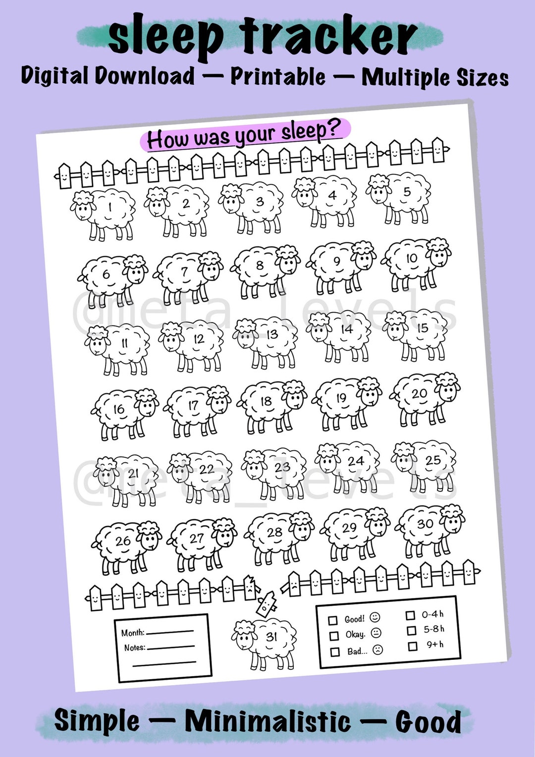 Sleep Habit Tracker, Printable, Digital Download, Simple, Monthly Log ...