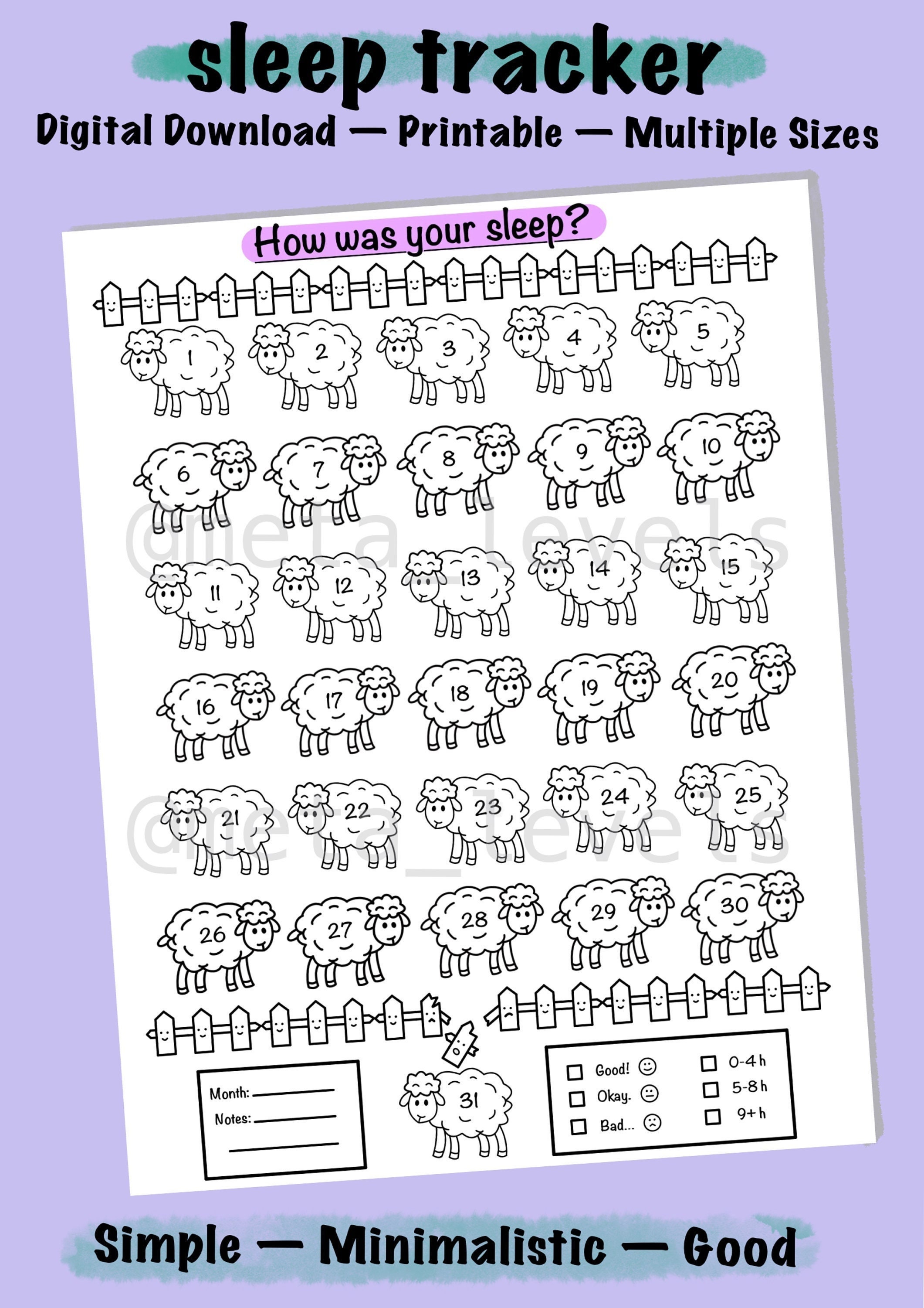 Sleep Habit Tracker, Printable, Digital Download, Simple, Monthly Log ...