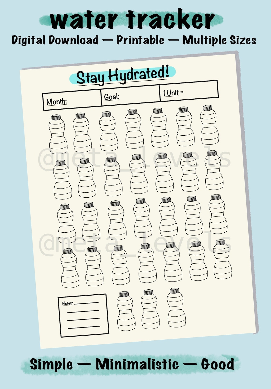 Water Habit Tracker, Printable, Digital Download, Monthly Log ...