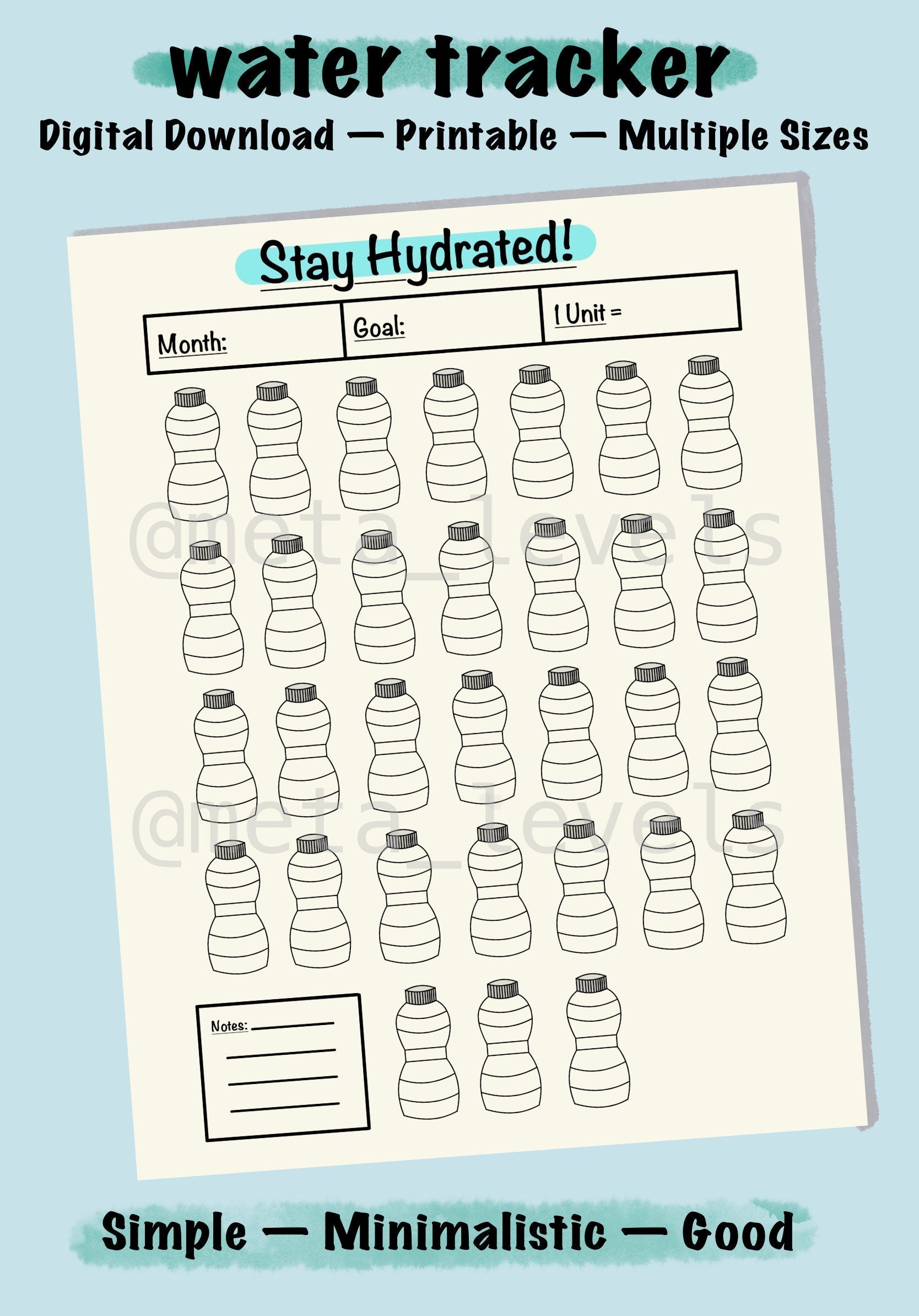 Water Habit Tracker, Printable, Digital Download, Monthly Log ...