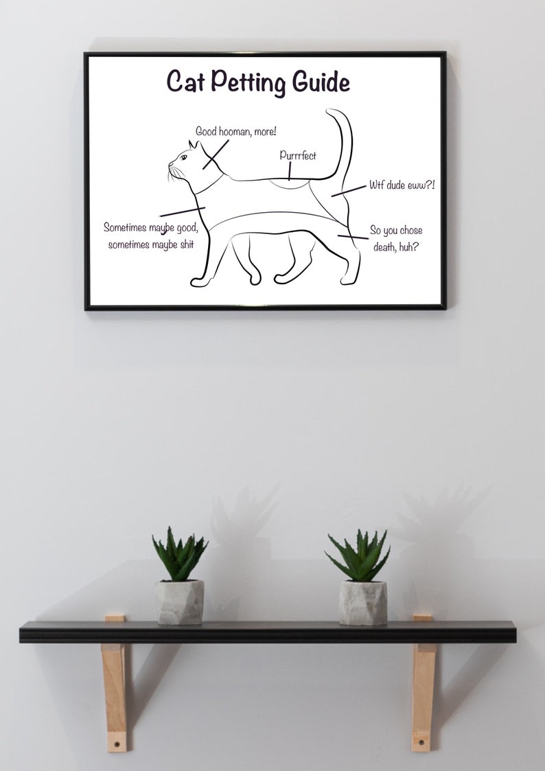 Printable Funny Cat Petting Guide, Kitchen Art, Bathroom Art, Funny ...
