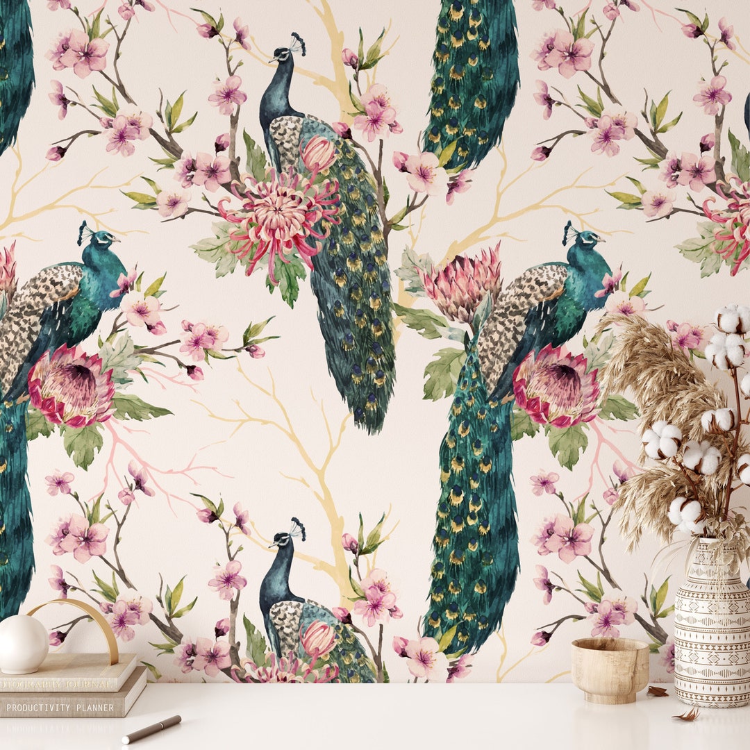 Removable Floral Wallpaper, Mural Floral Wallpaper, Botanical Custom ...