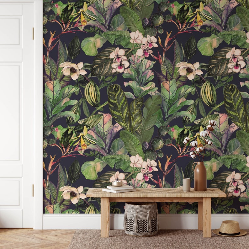 Removable Floral Wallpaper, Dark Floral Wallpaper, Custom Floral ...