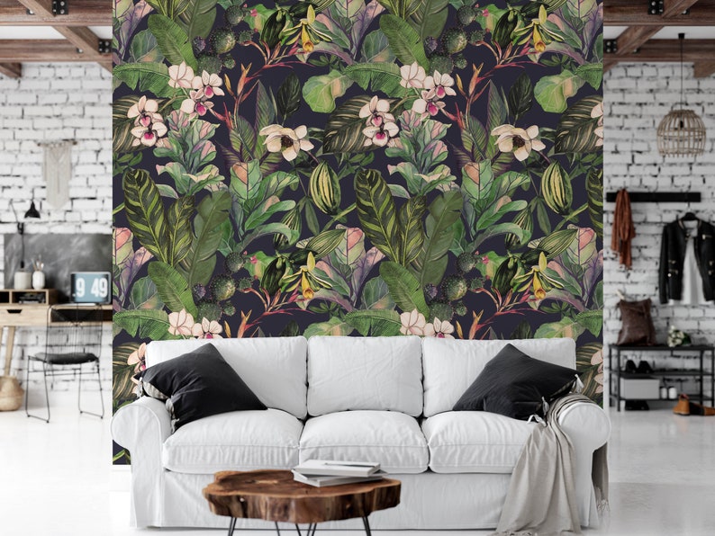 Removable Floral Wallpaper, Dark Floral Wallpaper, Custom Floral ...