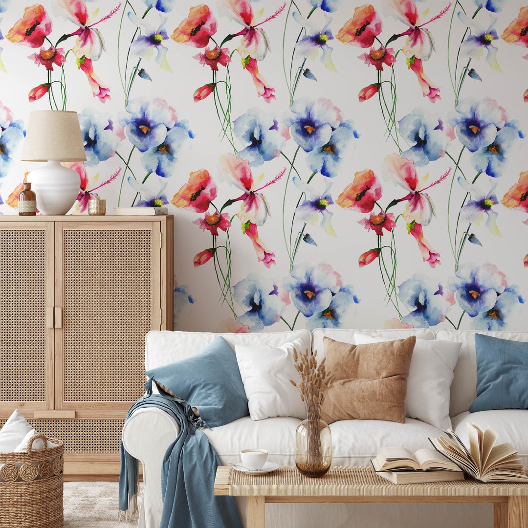 Removable Floral Wallpaper, Mural Floral Wallpaper, Botanical Custom ...