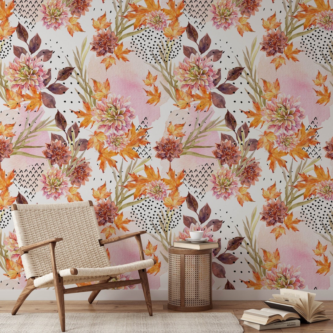 Removable Floral Wallpaper, Mural Floral Wallpaper, Botanical Custom ...