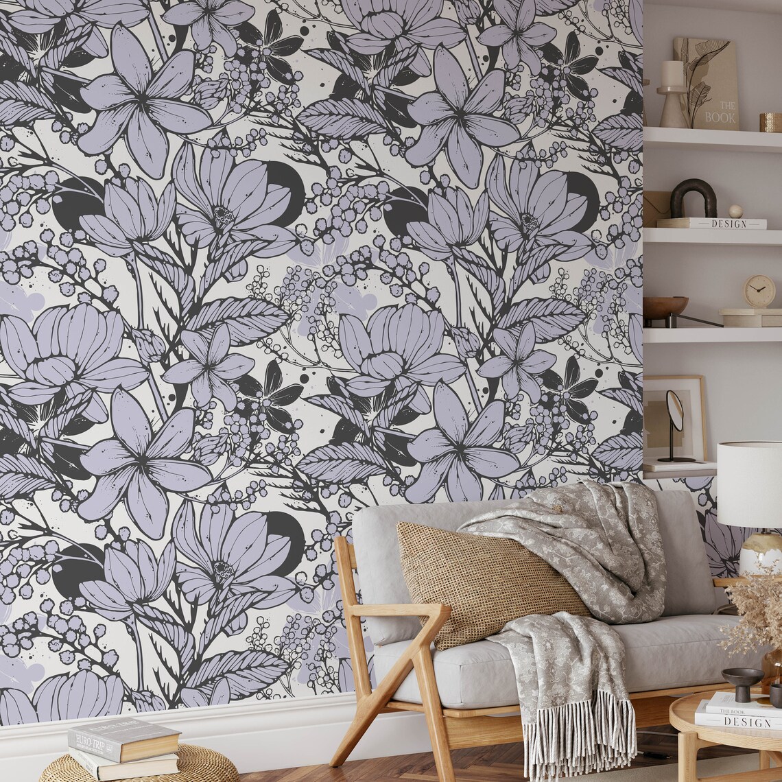 Removable Floral Wallpaper, Mural Floral Wallpaper, Botanical Custom ...