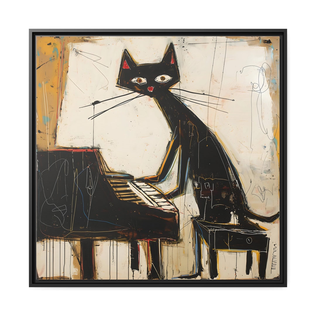 Basquiat Jazz Cat Playing Piano Portrait Poster - Abstract Contemporary ...