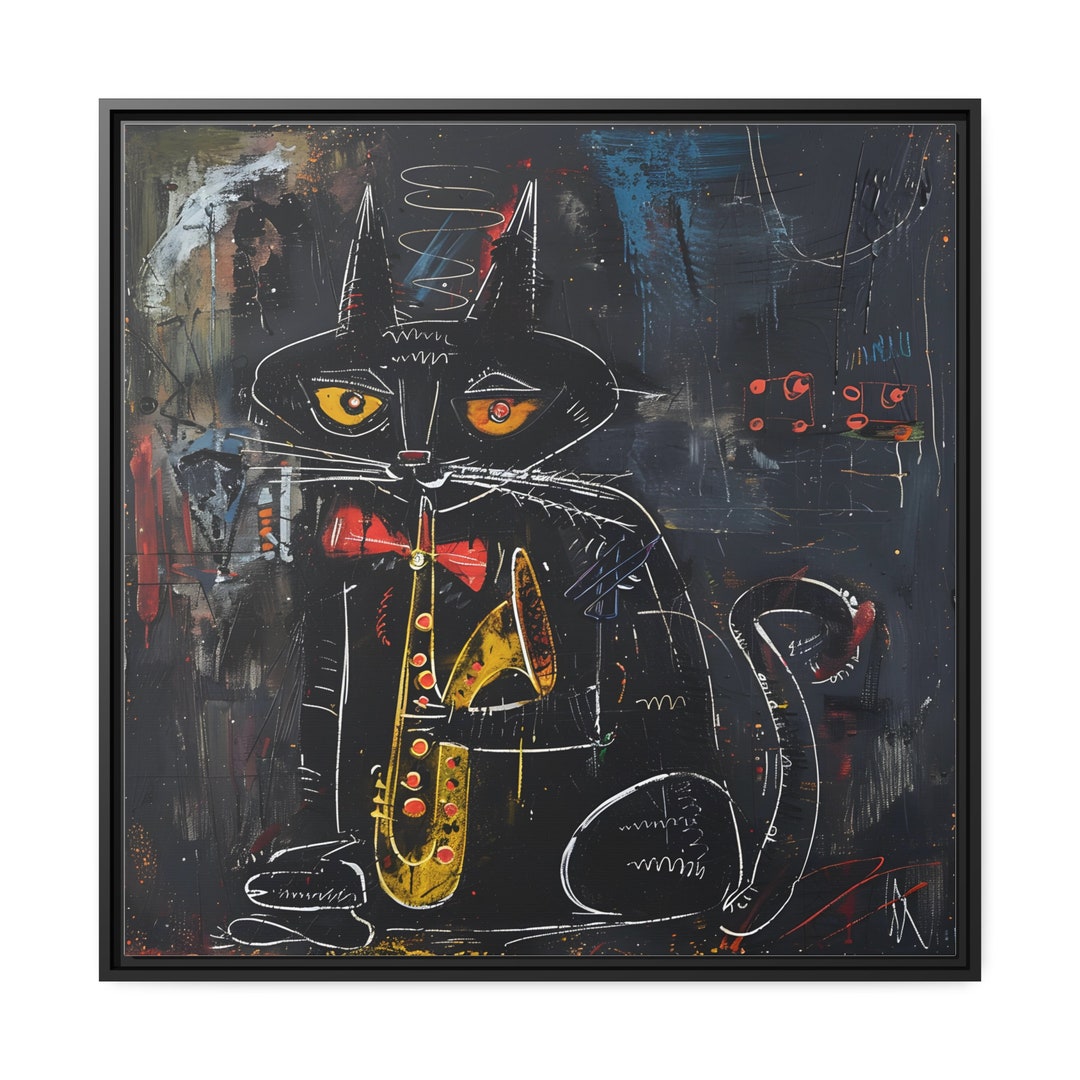 Jazz Cat Sax - Jean Michel Basquiat Arnold Wall Art Printed Canvas ...