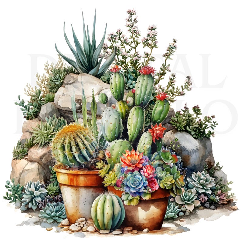 10 Watercolor Cactus Clipart Bundle, Desert Cacti Jpg, High Resolution ...