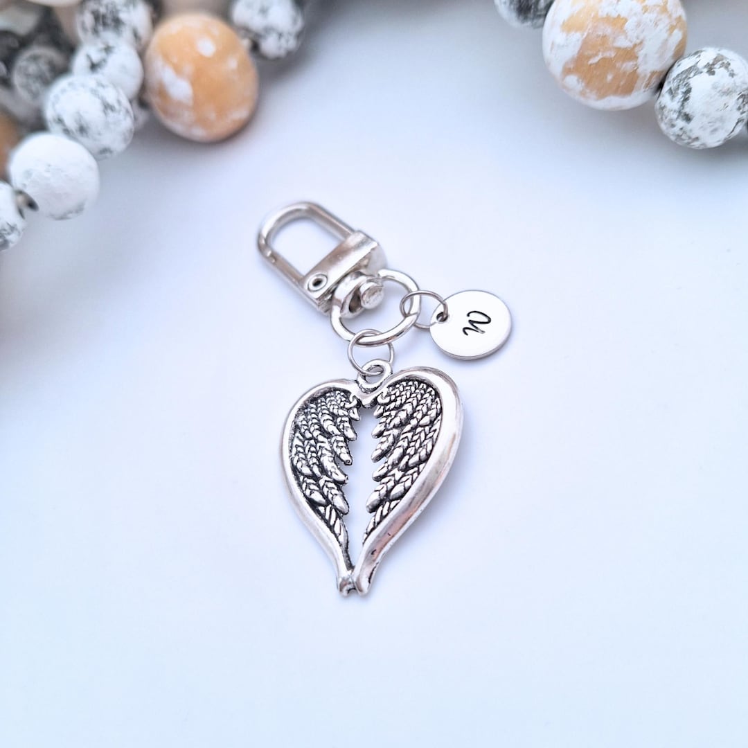 Angel Wings Keychain, Personalized Initial, Stainless Steel - Etsy