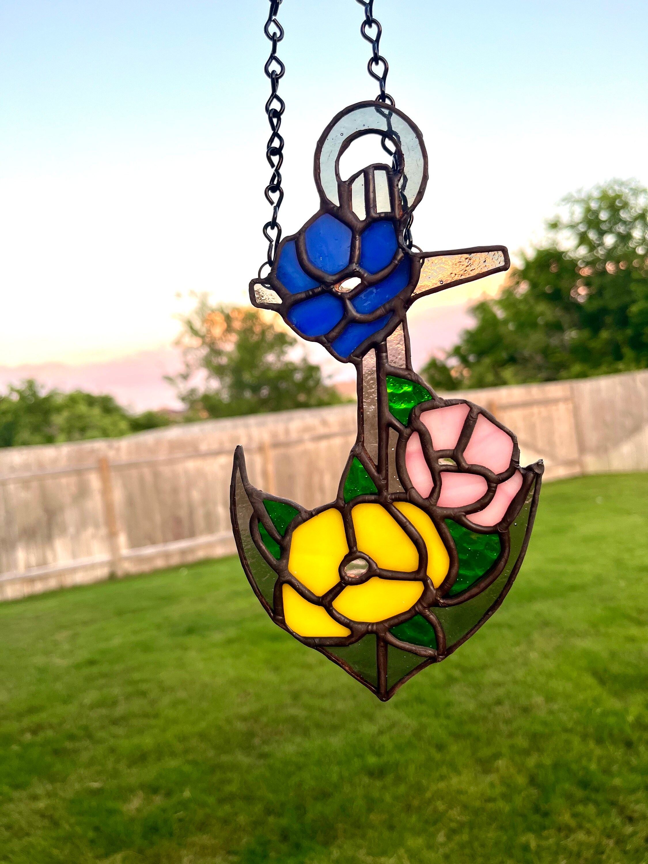 Nautical Anchor Stained Glass Suncatcher Coastal Home Decor, Ocean ...