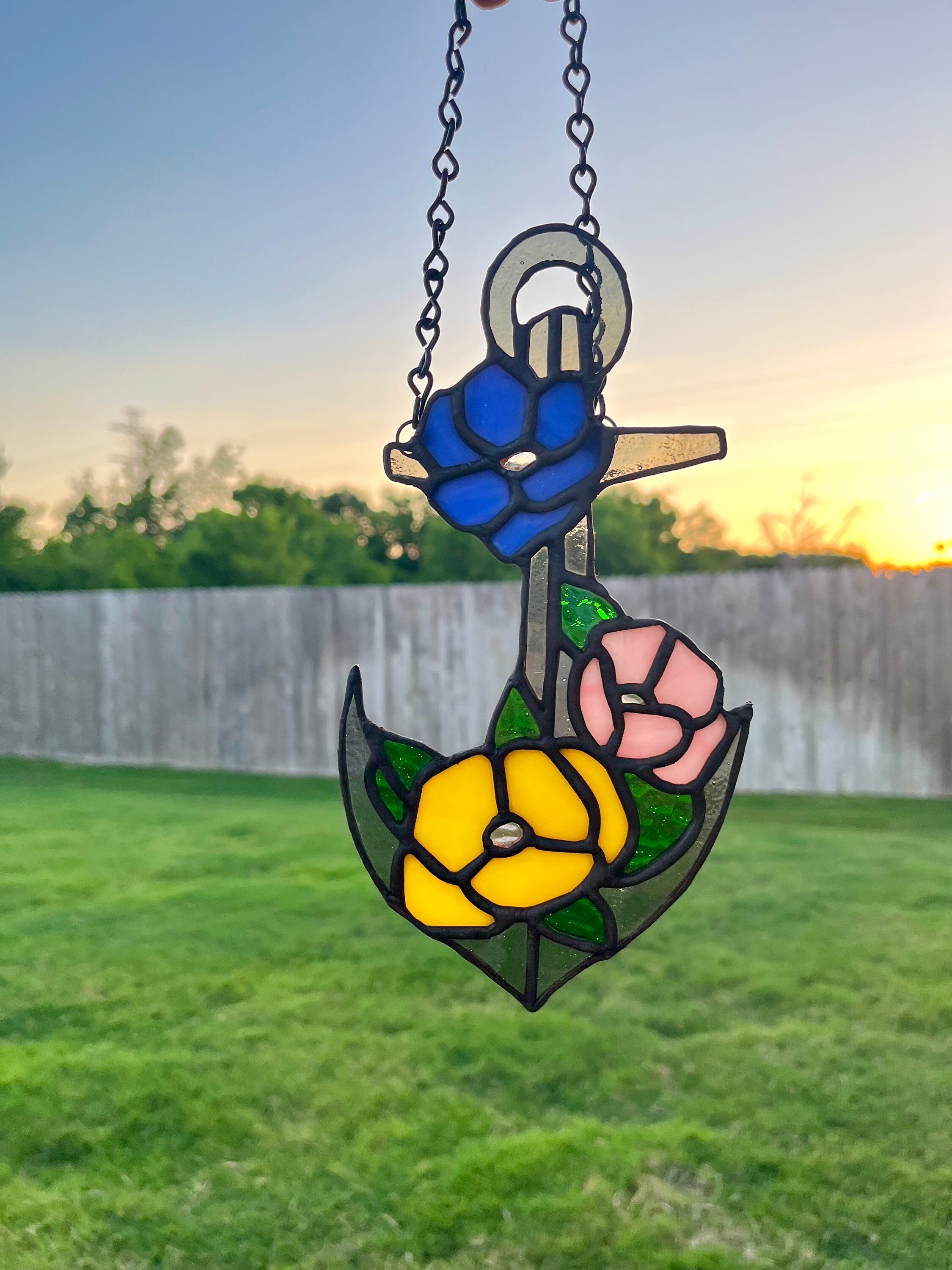 Nautical Anchor Stained Glass Suncatcher Coastal Home Decor, Ocean ...