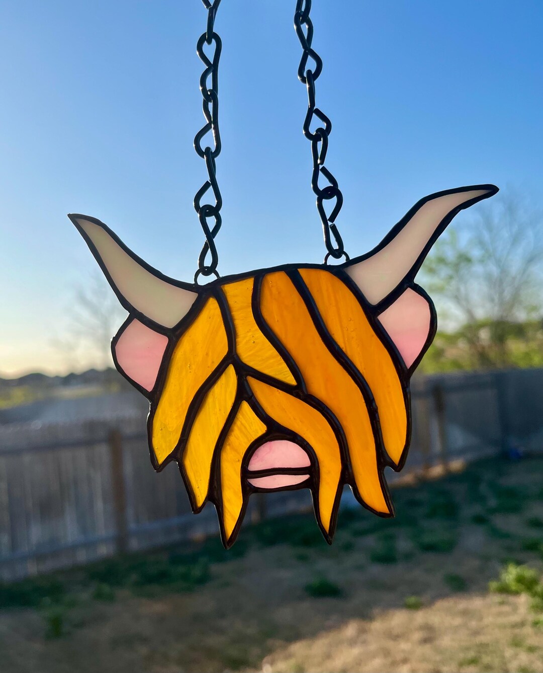 Highland Cow Stained Glass Suncatcher: Opal Glass Accent - Etsy