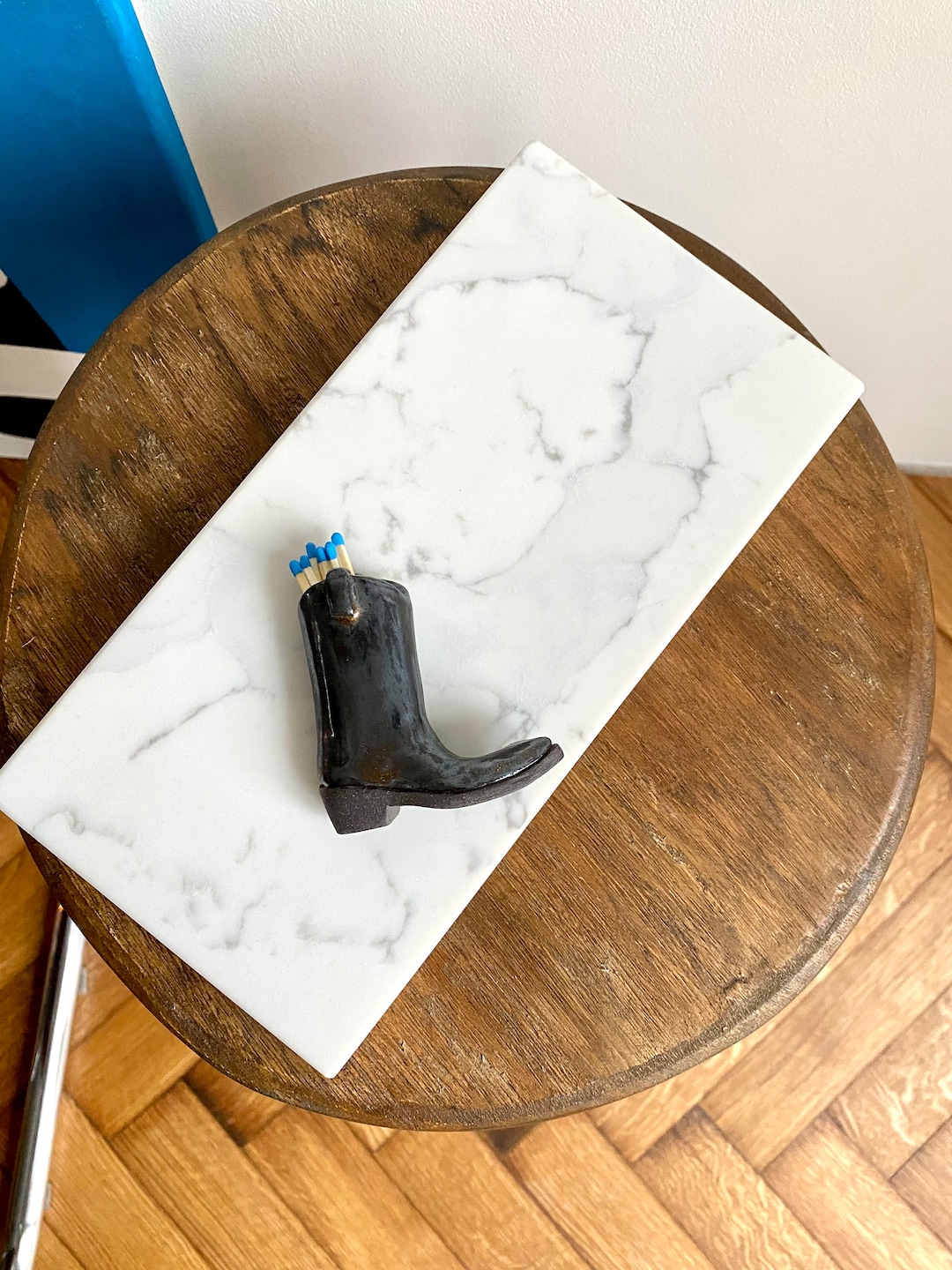 Ceramic Cowboy Boot Match Holder in Deep Dark Color With Golden and ...