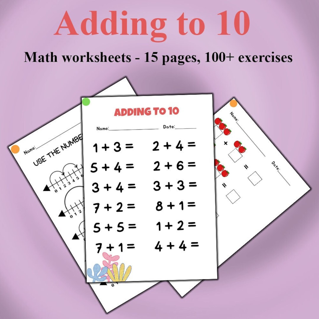 Math Worksheets - Adding to 10 - Etsy